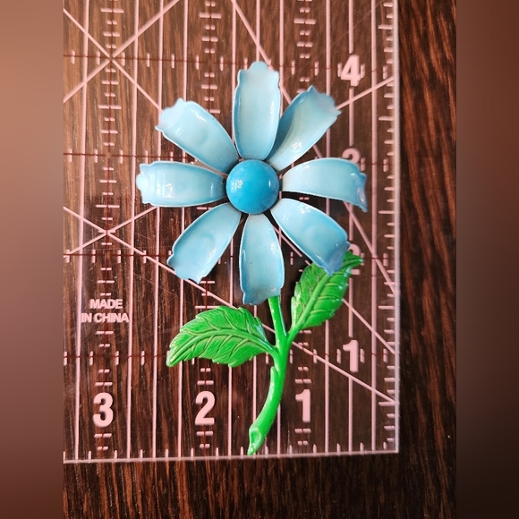 Jewelry | Vintage Aqua Enamel Flower Pin Brooch Euc 18 | Poshmark